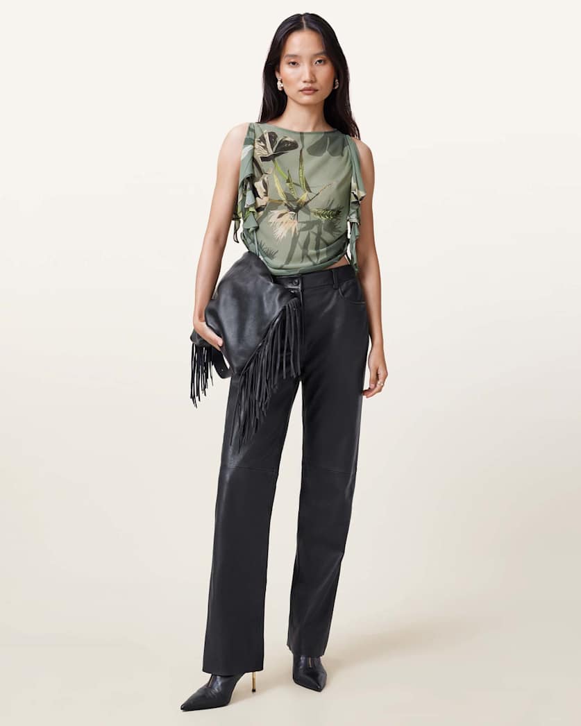 Bettie Floral Print Adjustable Drawcord Top EMERGE OLIVE GREEN | ALLSAINTS
